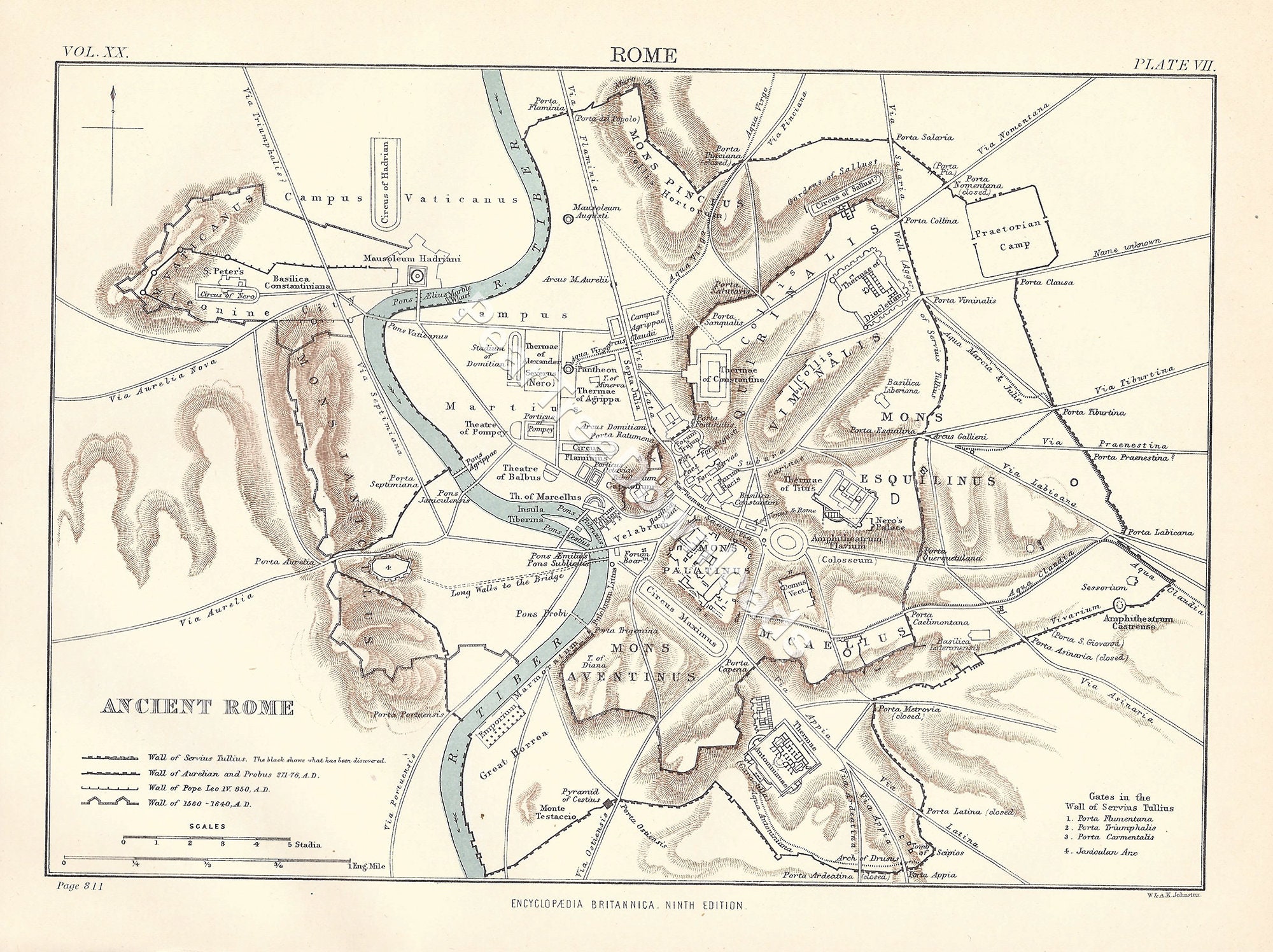 Art & Collectibles Giclée fine reproduction Old map of Ancient Rome ...