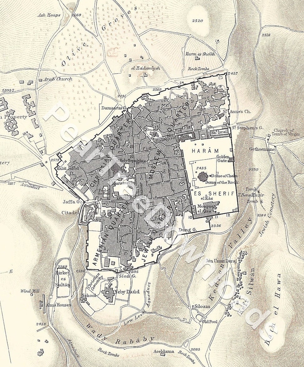 JERUSALEM GROUND PLAN of Modern Jerusalem Rare 1886 Antique - Etsy