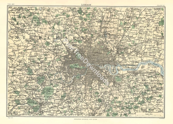 LONDON England Rare 1886 Antique Digital Large Map | Etsy