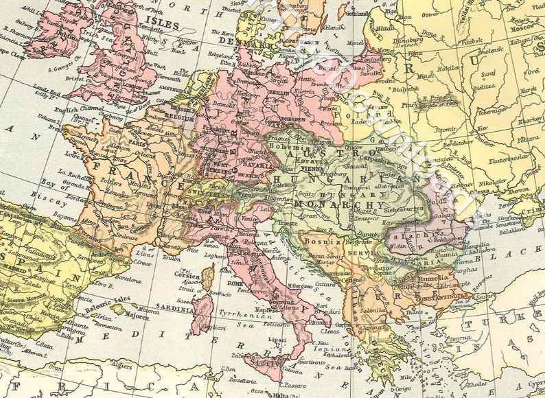 Antique Europe Map Print: 1886 Vintage Wall Art (digital Download) - Etsy