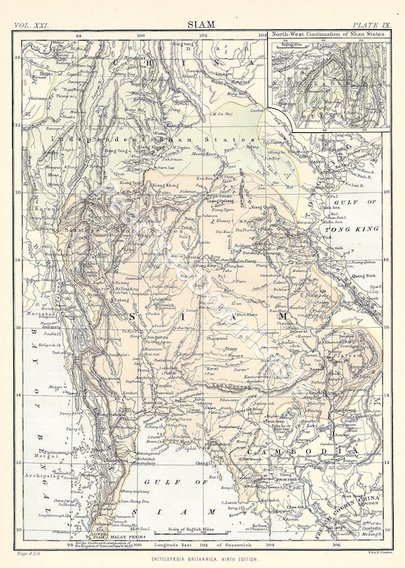 SIAM thailand Rare 1886 Antique Digital Map Printable | Etsy