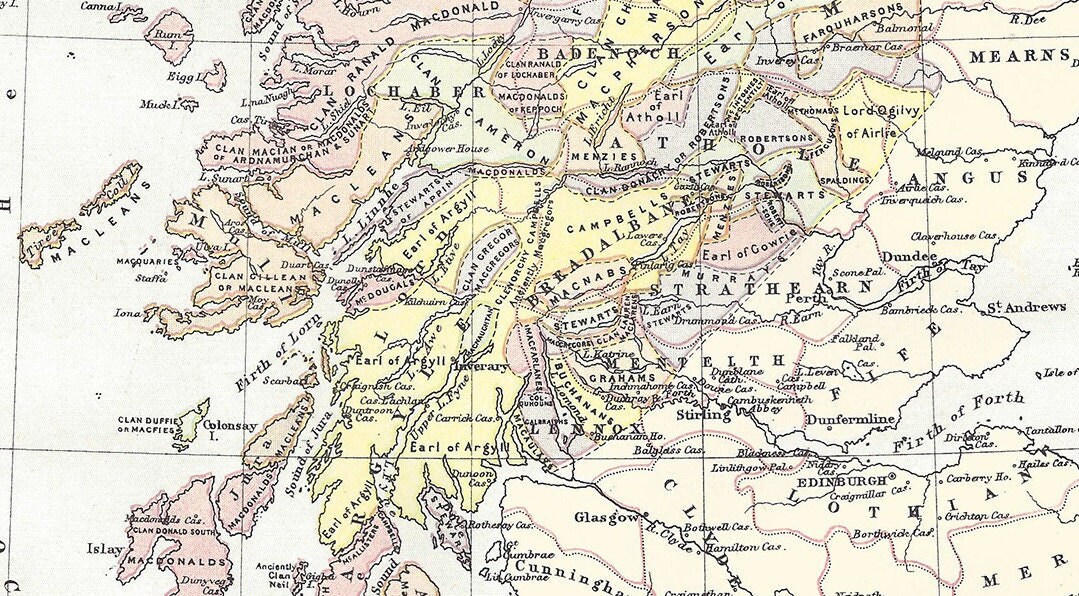 SCOTLAND 16th CENTURY Rare 1886 Antique Digital Map - Vintage Art ...