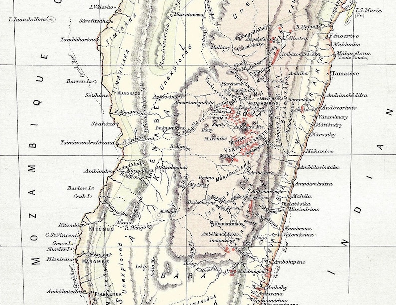 MADAGASCAR Rare 1886 Antique Digital Map - Printable Vintage Art - Wall ...
