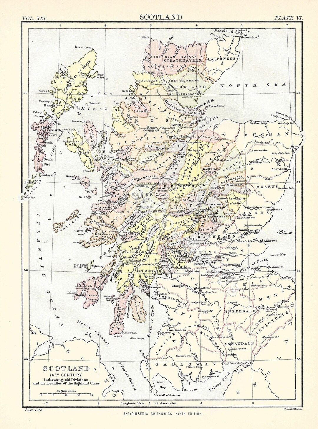 SCOTLAND 16th CENTURY Rare 1886 Antique Digital Map - Vintage Art ...