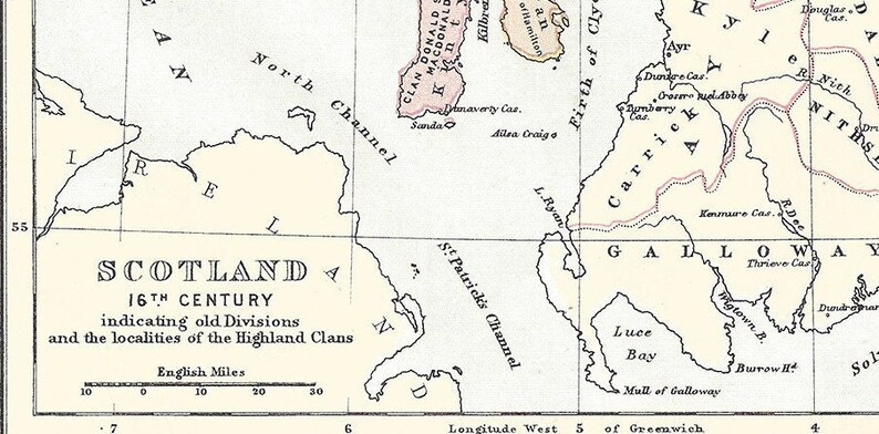 SCOTLAND 16th CENTURY Rare 1886 Antique Digital Map - Vintage Art ...