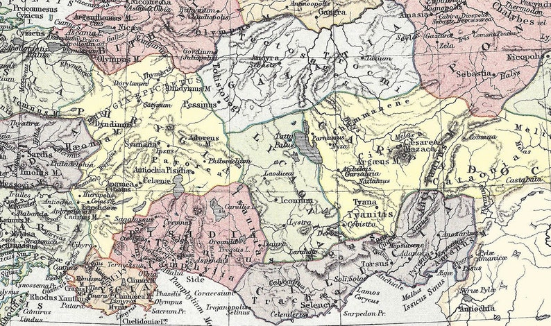 LYCAONIA, LYCIA, LYDIA (modern Turkey) Rare 1886 Antique Digital Map ...