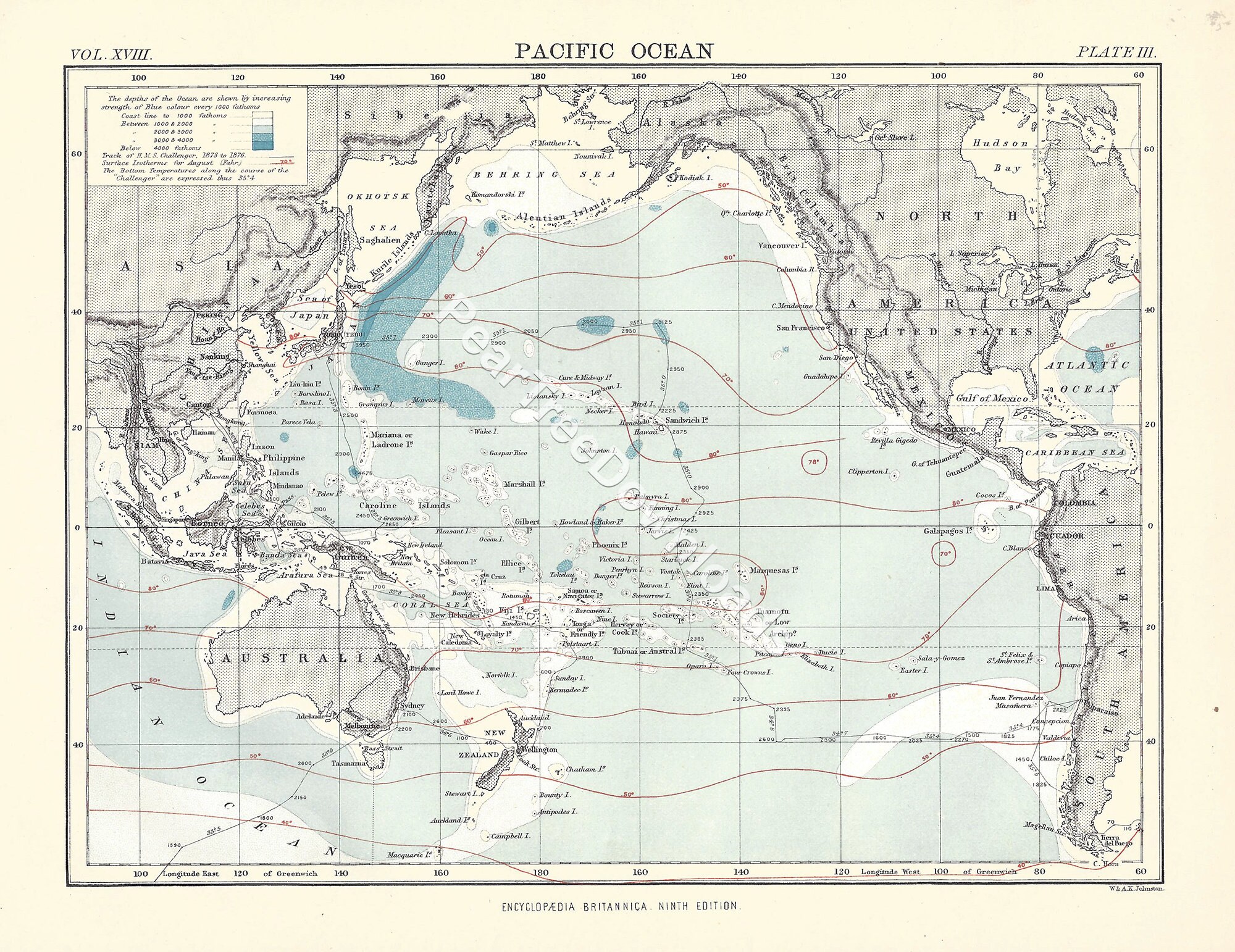 PACIFIC OCEAN Rare 1886 Antique Digital Map - Printable Vintage Art ...