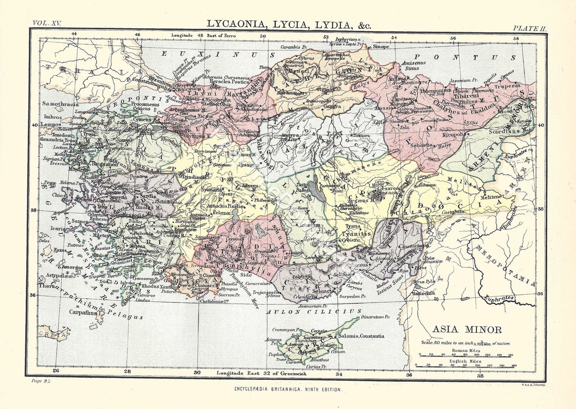 Antique Map of Lycaonia, Lycia, Lydia (1886) - Printable Wall Art ...
