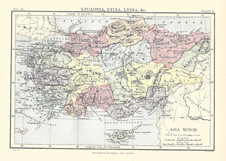 LYCAONIA, LYCIA, LYDIA (modern Turkey) Rare 1886 Antique Digital Map ...