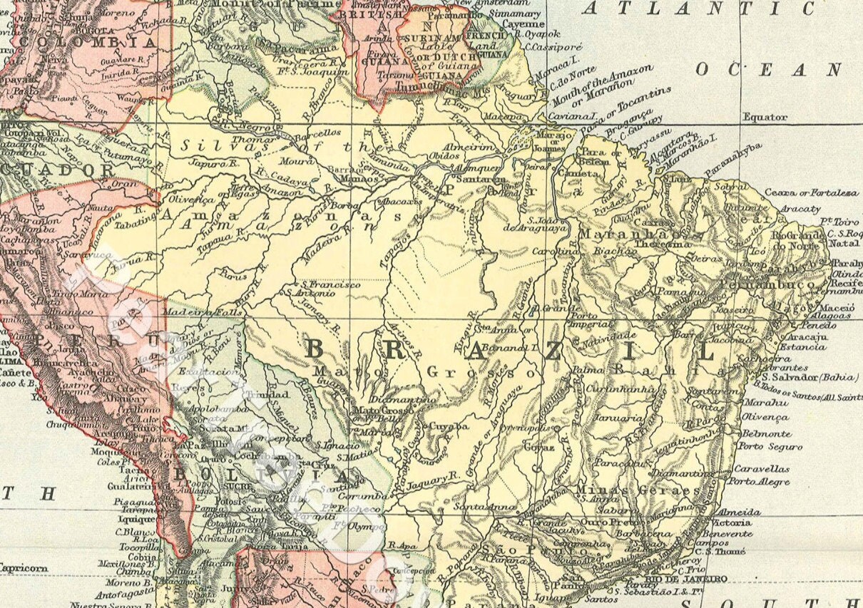 SOUTH AMERICA Rare 1886 Antique Digital Large Map - Printable Vintage ...