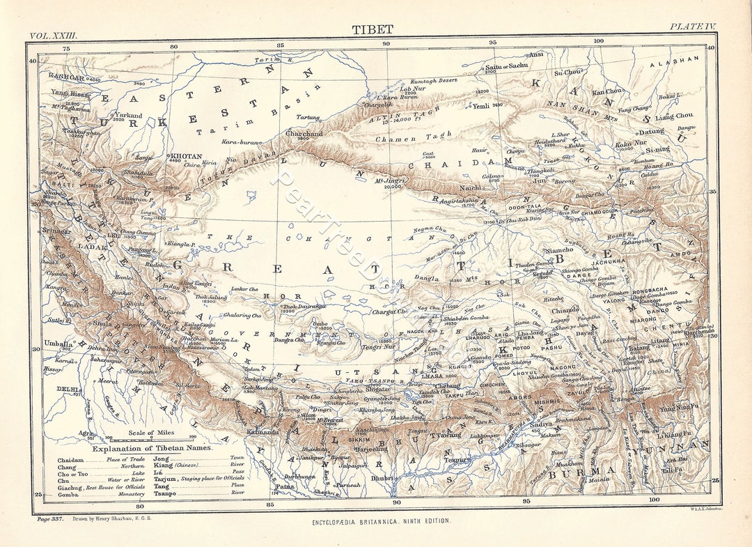TIBET Rare 1886 Antique Digital Map - Printable Vintage Art – Wall ...