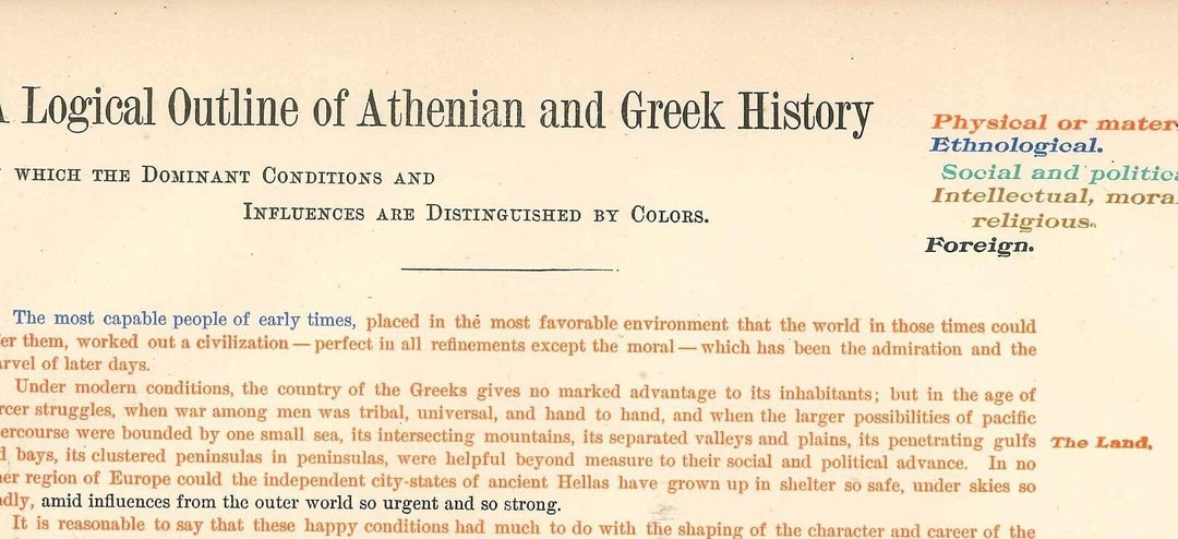 ATHENIAN & GREEK HISTORY Chart - Antique 1901 Digital Print- Wall Décor ...