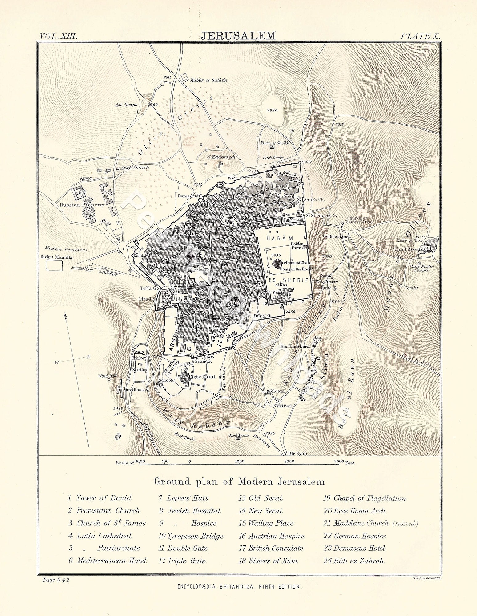 JERUSALEM GROUND PLAN of Modern Jerusalem - Rare 1886 Antique Digital ...