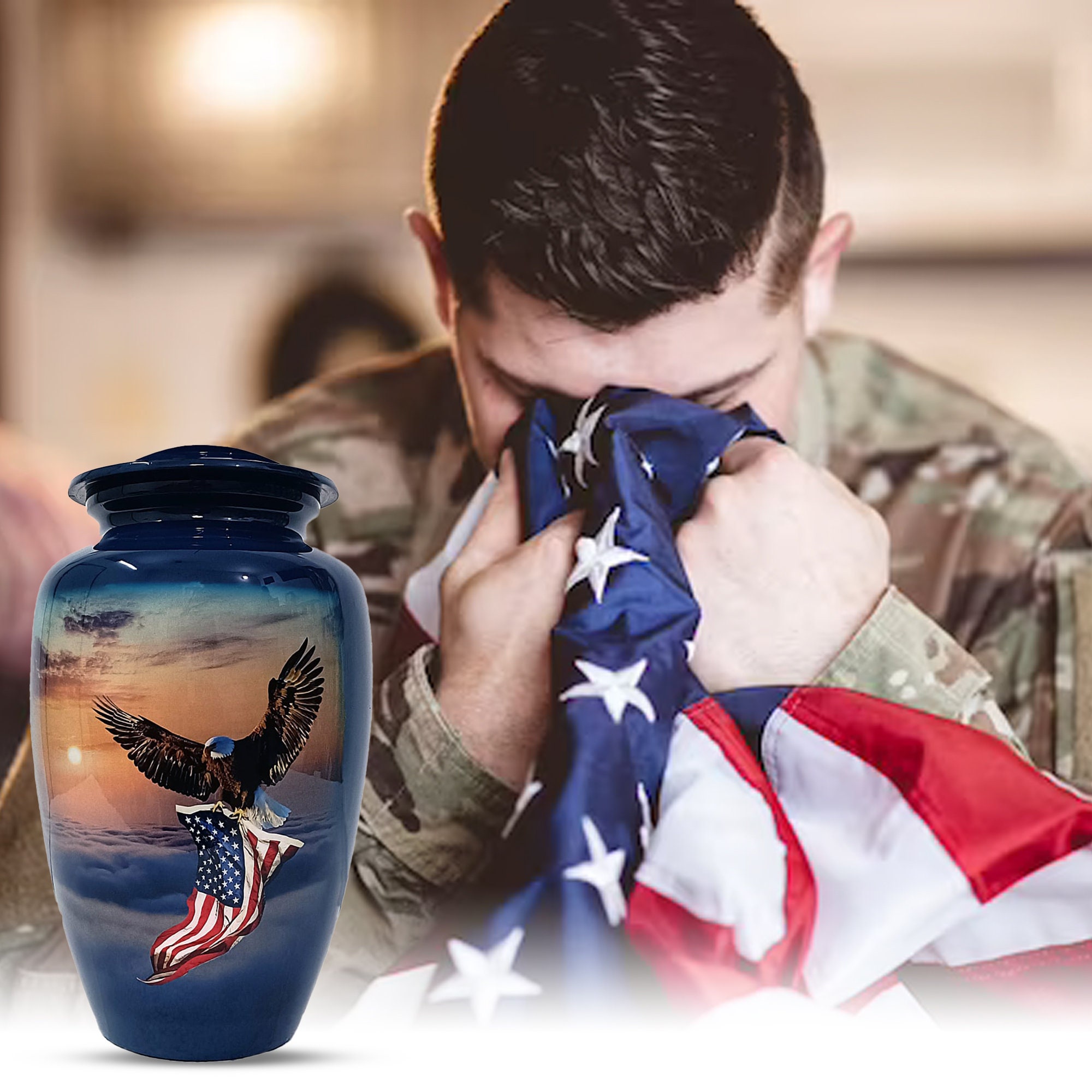 American Flag Cremation Urn: Patriotic Eagle Design, Adult Size - Etsy