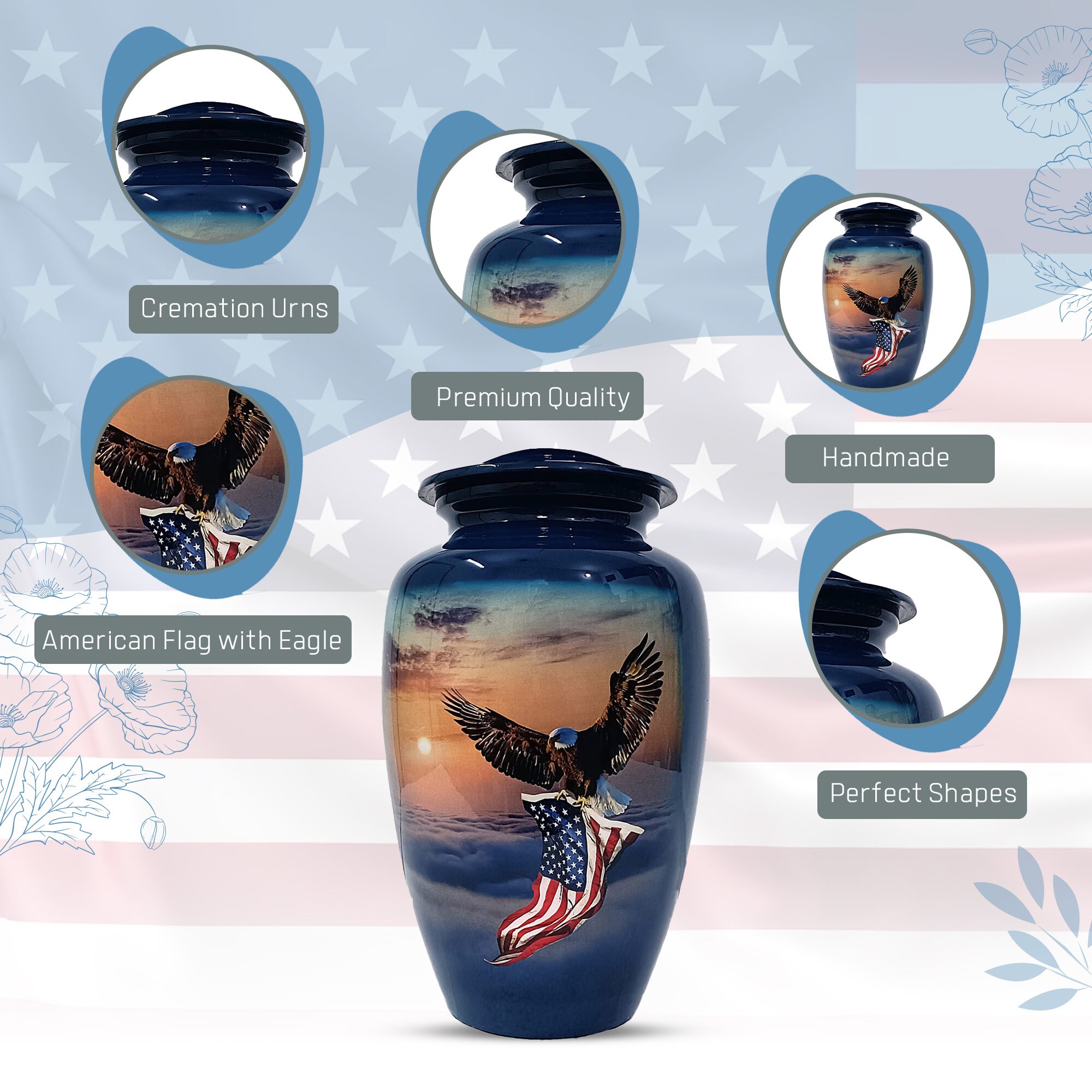 American Flag Cremation Urn: Patriotic Eagle Design, Adult Size - Etsy