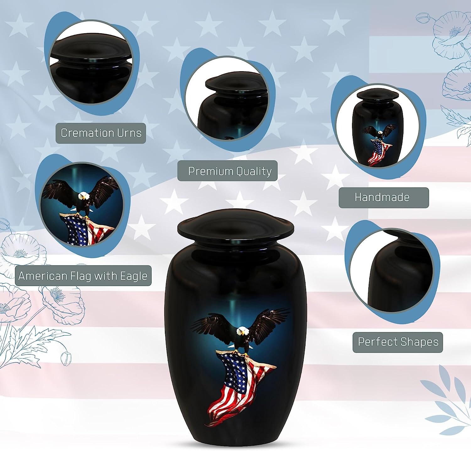 American Flag Cremation Urns for Human Ashes, Patriotic Urns for Adult ...