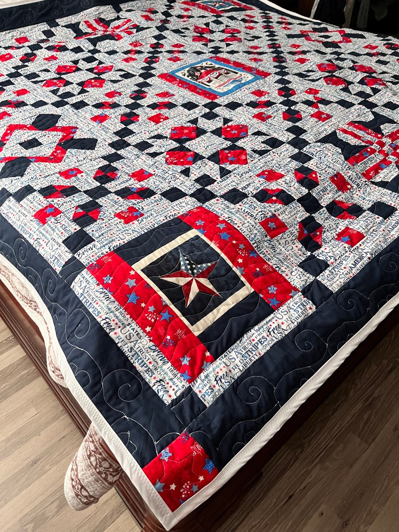 America the Beautiful USA Patriotic Patchwork Hand Made Quilt 80 Inches ...