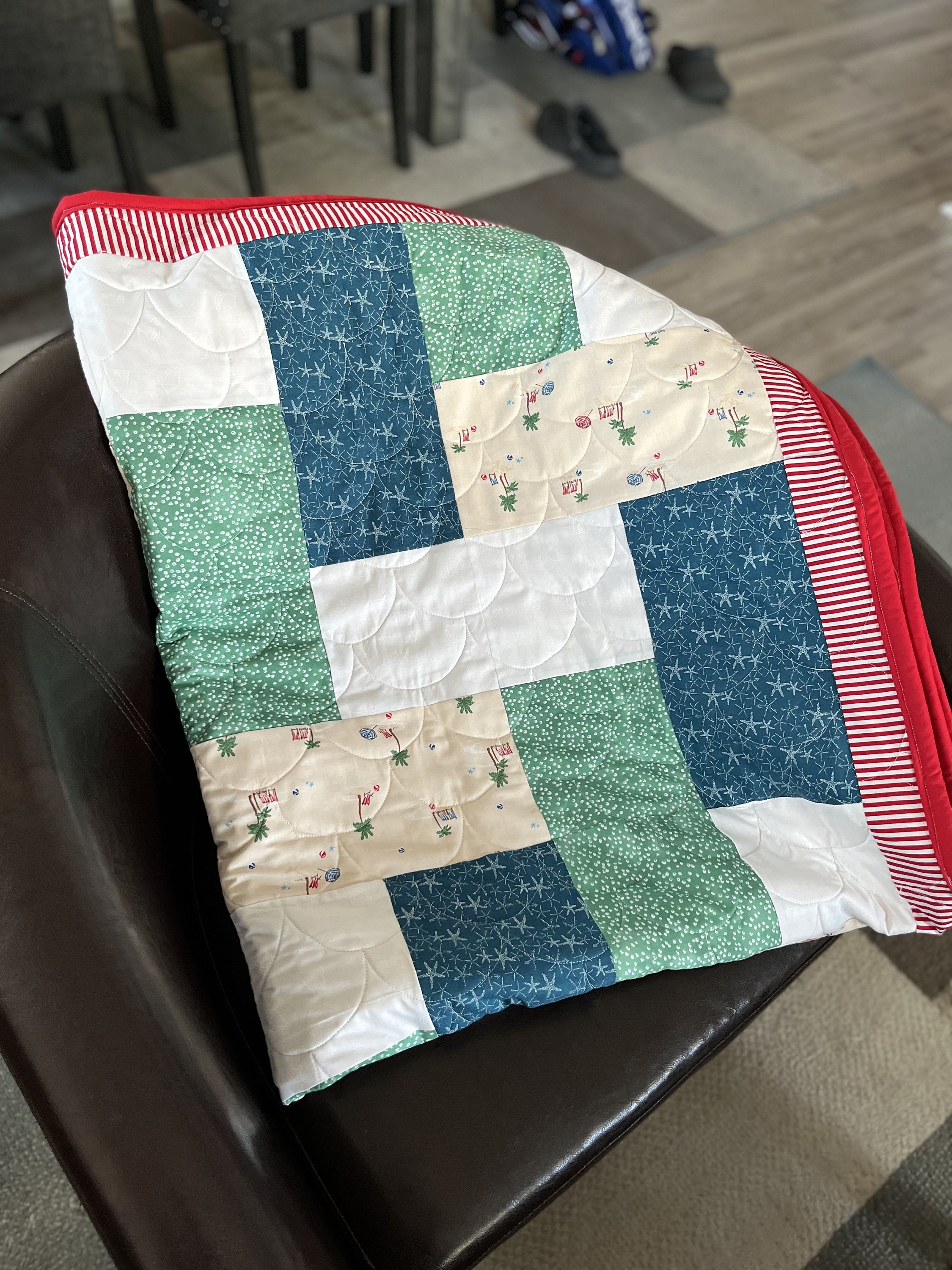 Handmade Beach Theme Patchwork Quilt: 100% Cotton, 48" X 60" - Etsy