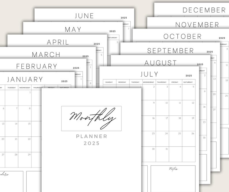 2025 Monthly Blank Calendar Printable - Minimalist Design W/space for ...