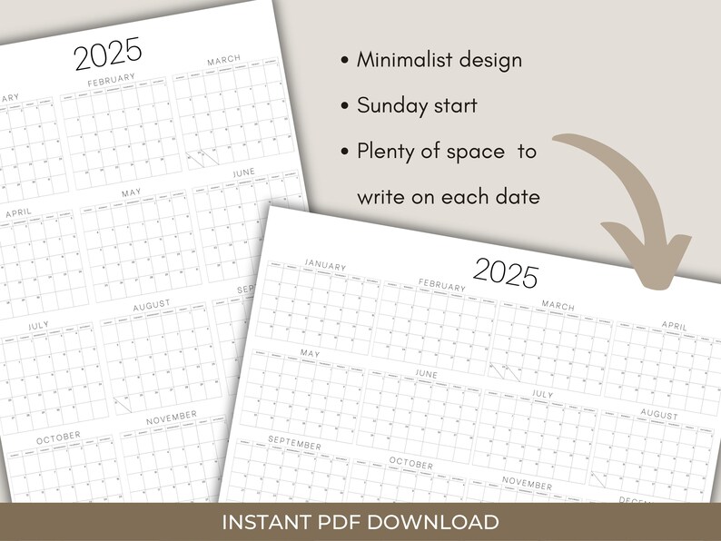 2025 Year-at-a-glance Poster Printable - Minimalist Large Wall Calendar ...