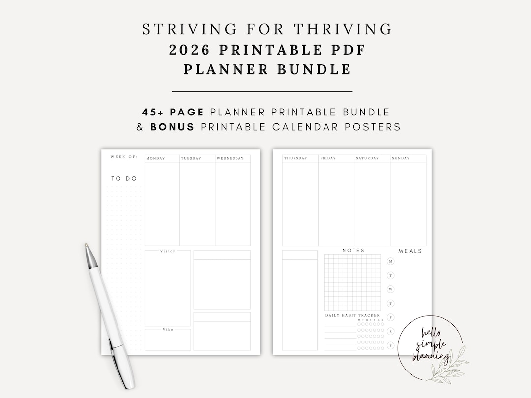2026 Printable Planner Bundle: Daily, Weekly, Monthly (PDF) - Etsy