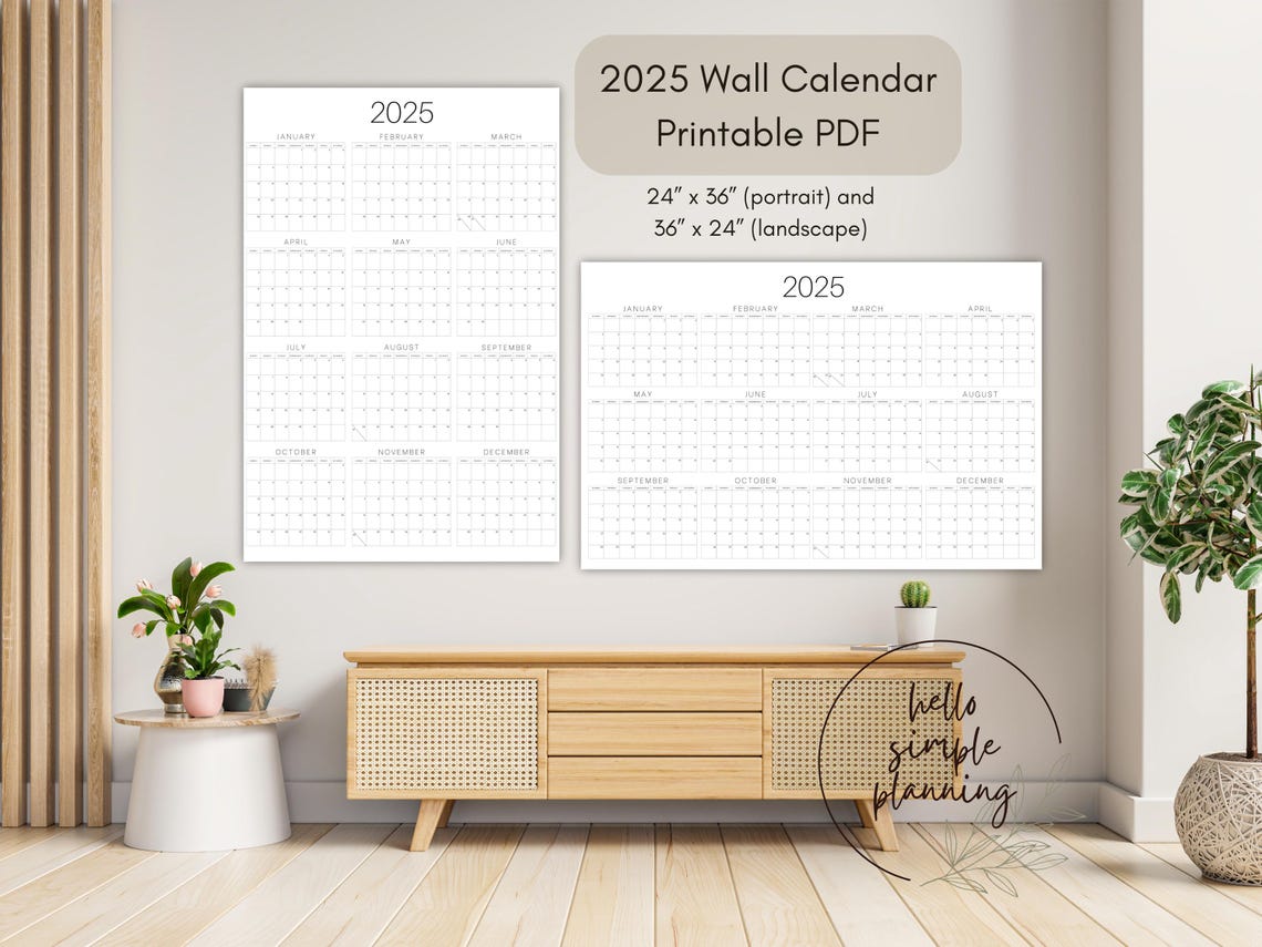 2025 Year-at-a-glance Poster Printable - Minimalist Large Wall Calendar ...