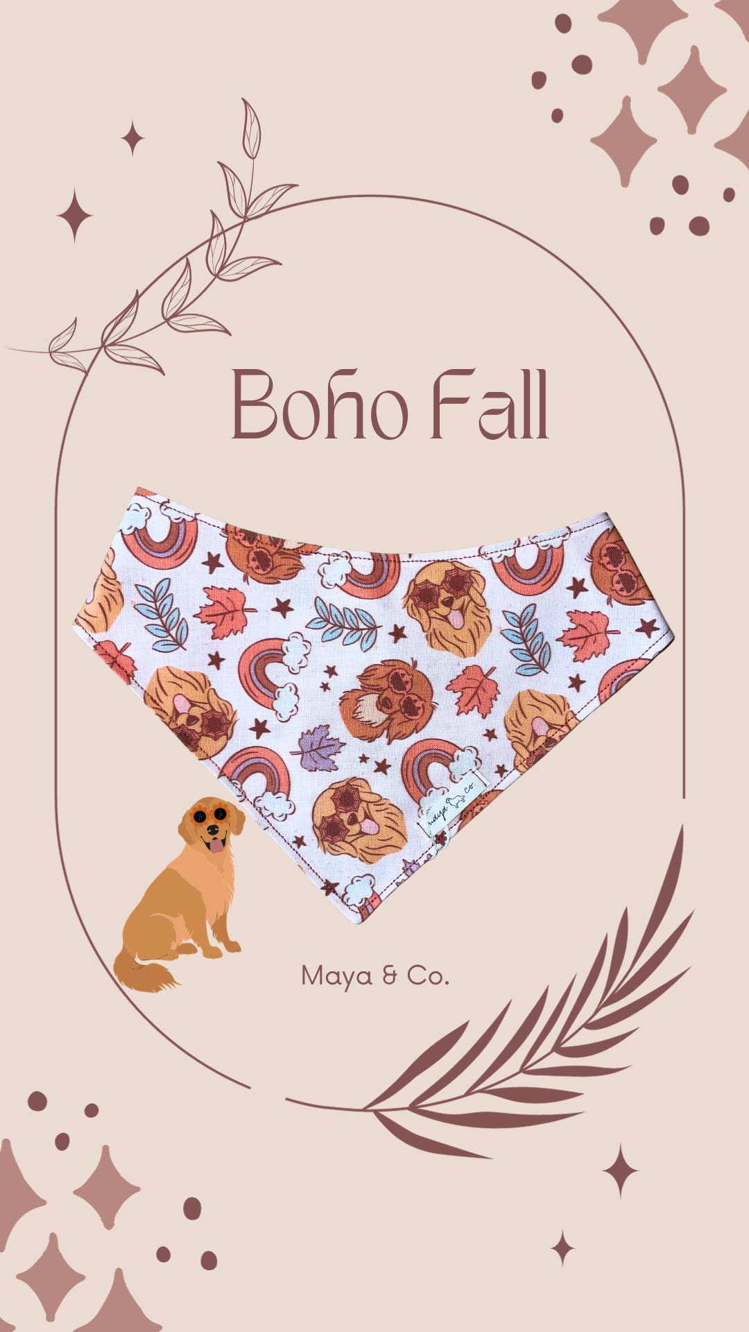Boho Fall Dog Bandana Golden Retriever Halloween Dog Bandana Groovy Dog ...