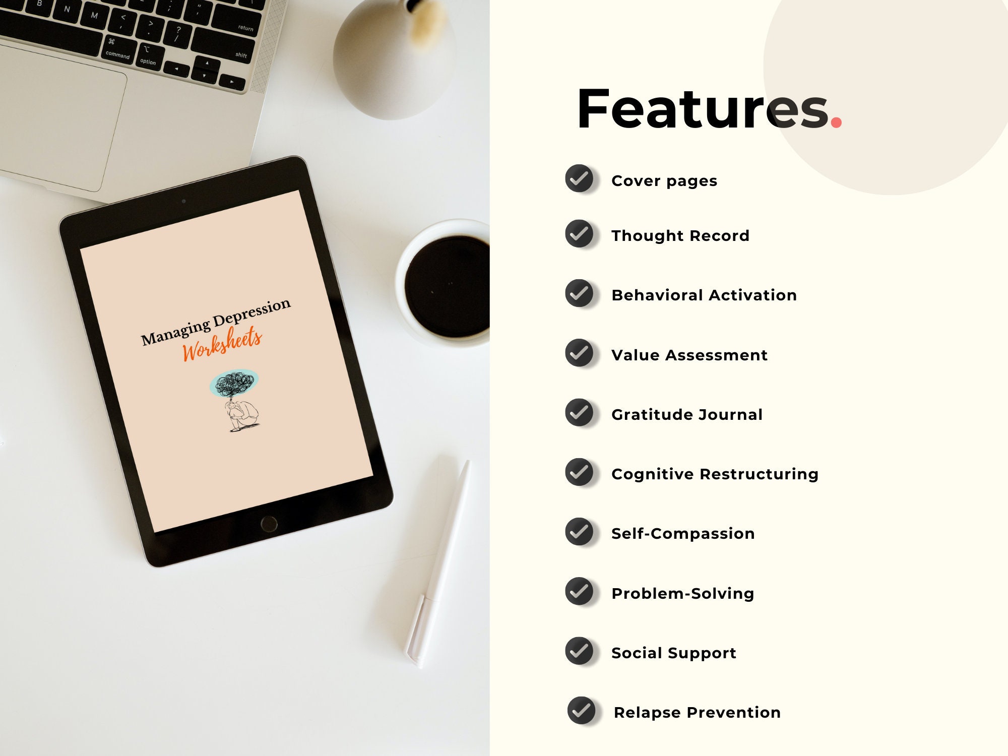 Managing Depression Worksheets for Adult, Reframing Negative Thoughts ...