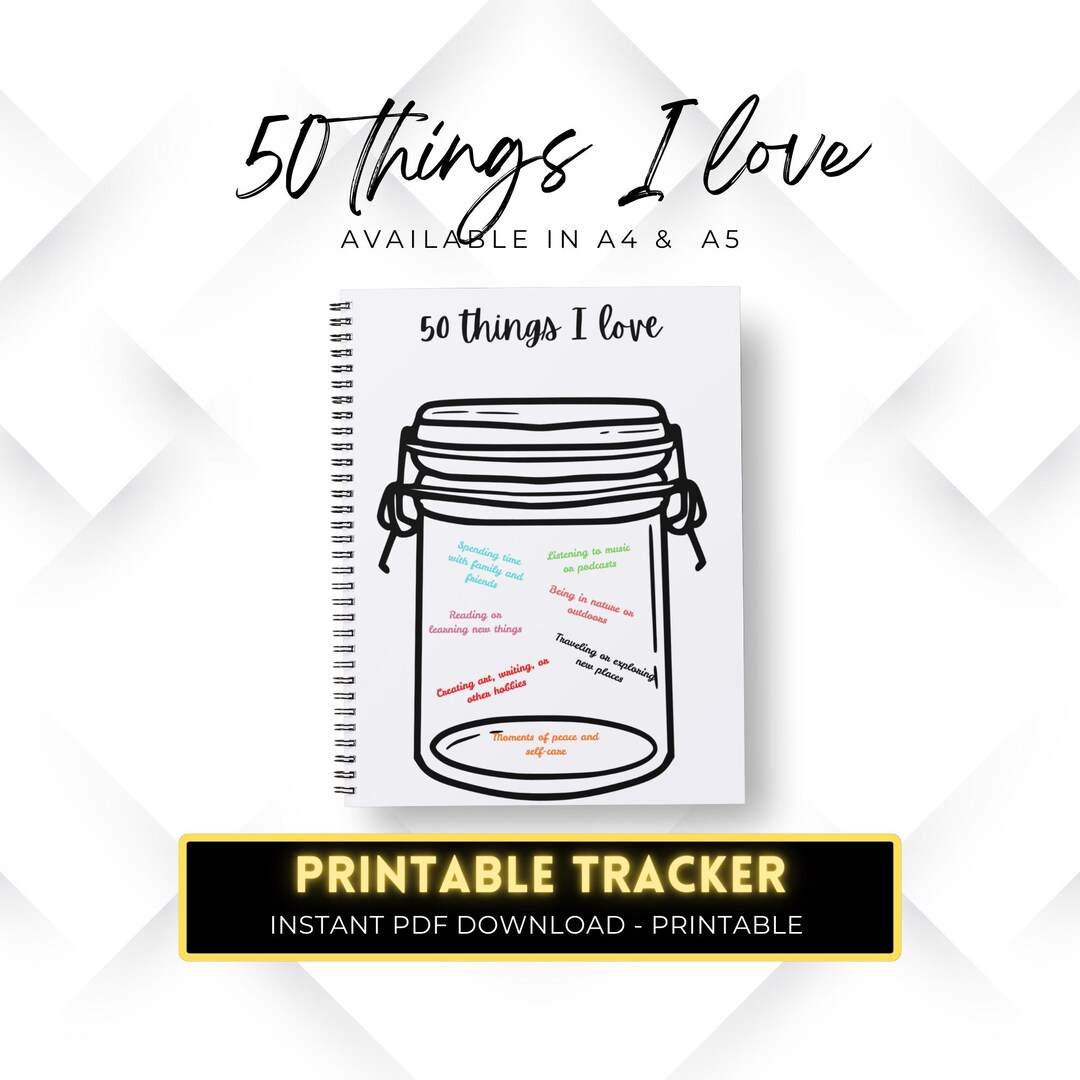 50 Things I Love, About Me Pages, PRINTABLE Journal Template, Self Love ...