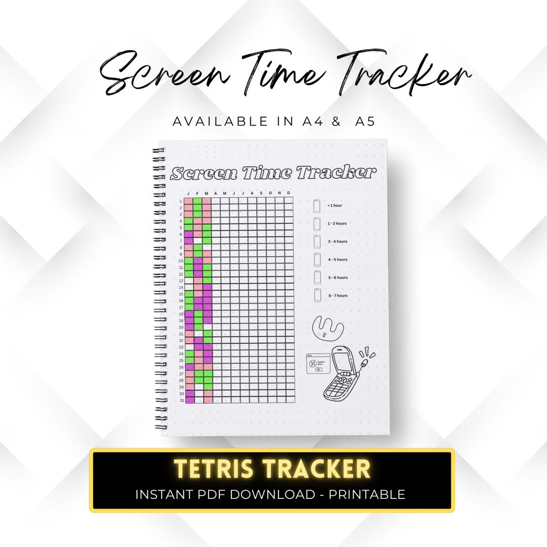 Screen Time Tetris Yearly Tracker, PRINTABLE Journal Template, Screen ...