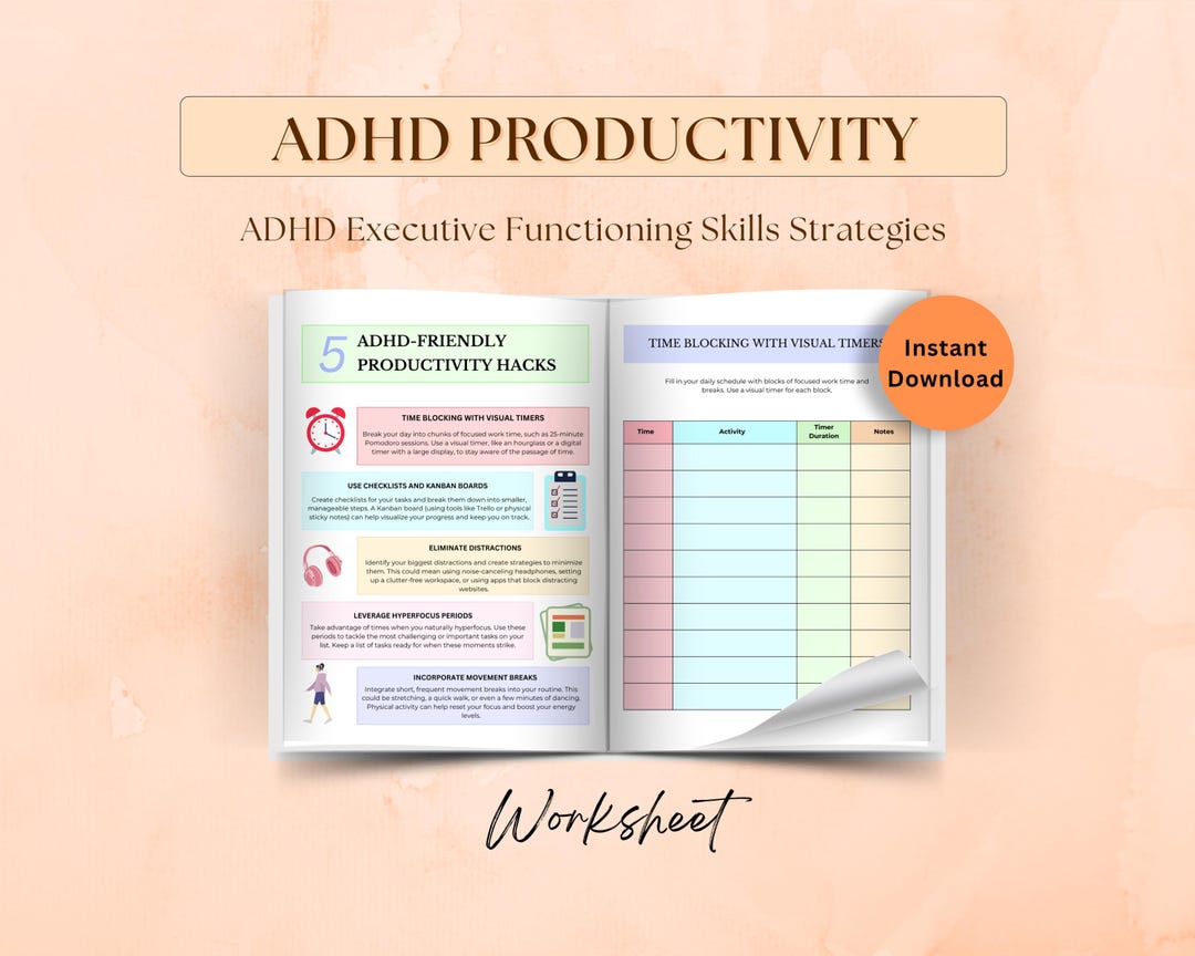 ADHD Executive Functioning Skills Strategies Psychoeducation Worksheets ...