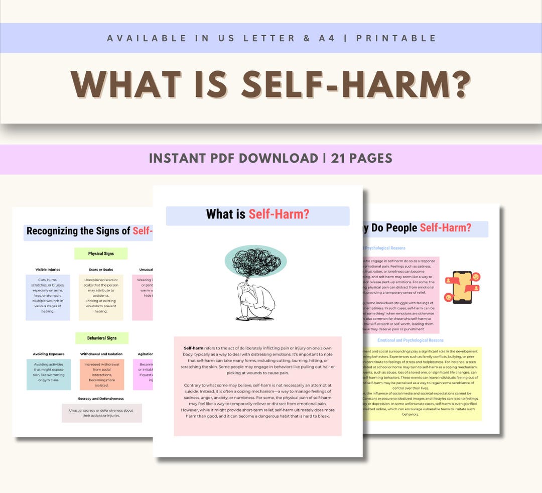 Self Harm Coping Skills Worksheets for Teen Mental Health, Reflective ...