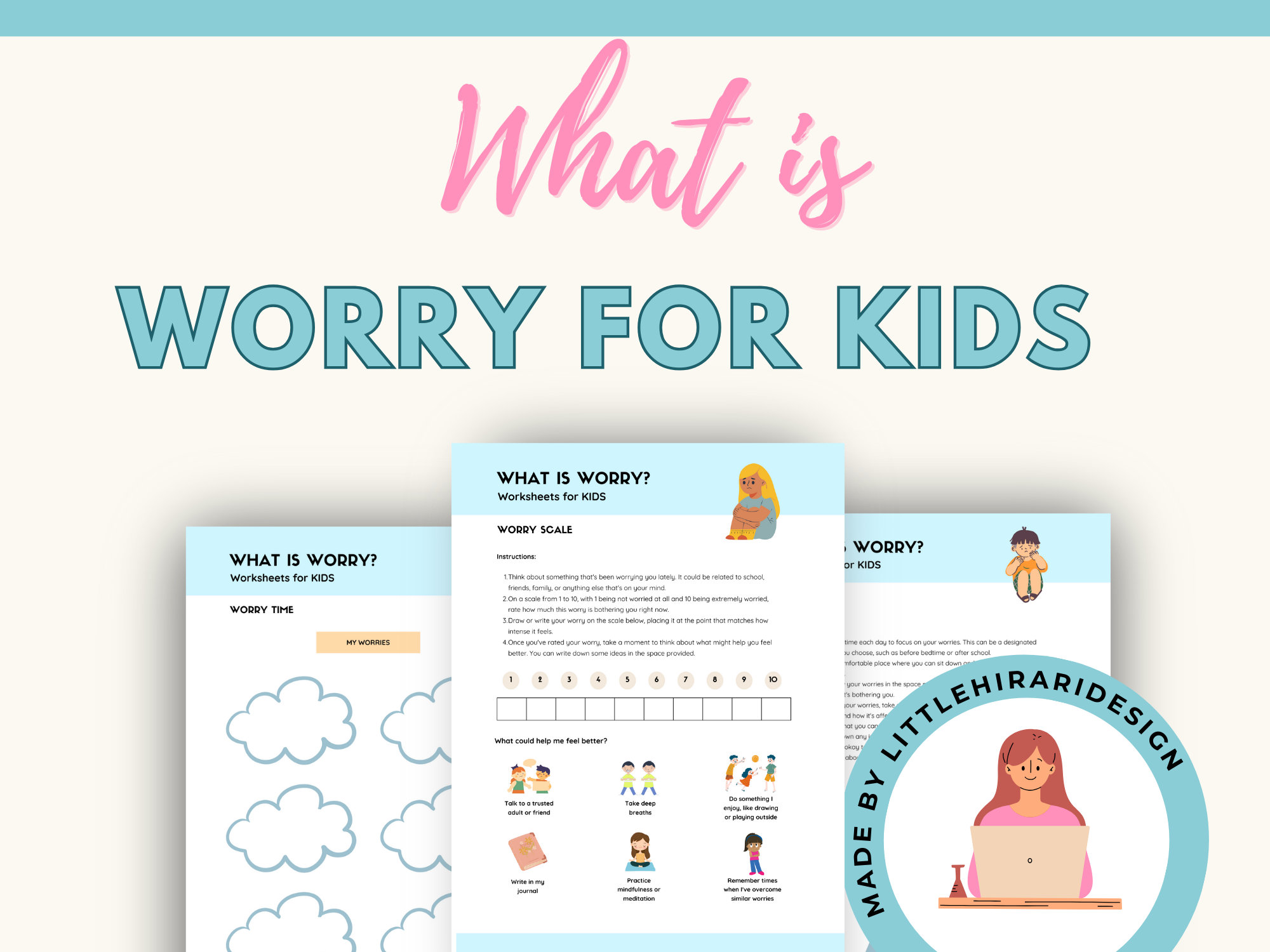 Worry Worksheets for Kids, CBT Worksheets Therapy for Children, School ...