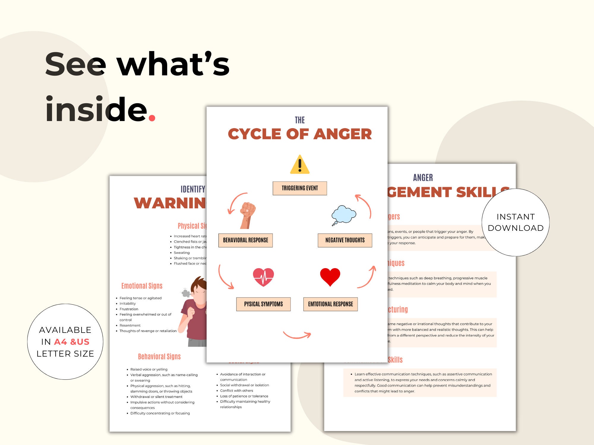 Anger Management Skills Worksheets, the Cycle of Anger, Anger Iceberg ...