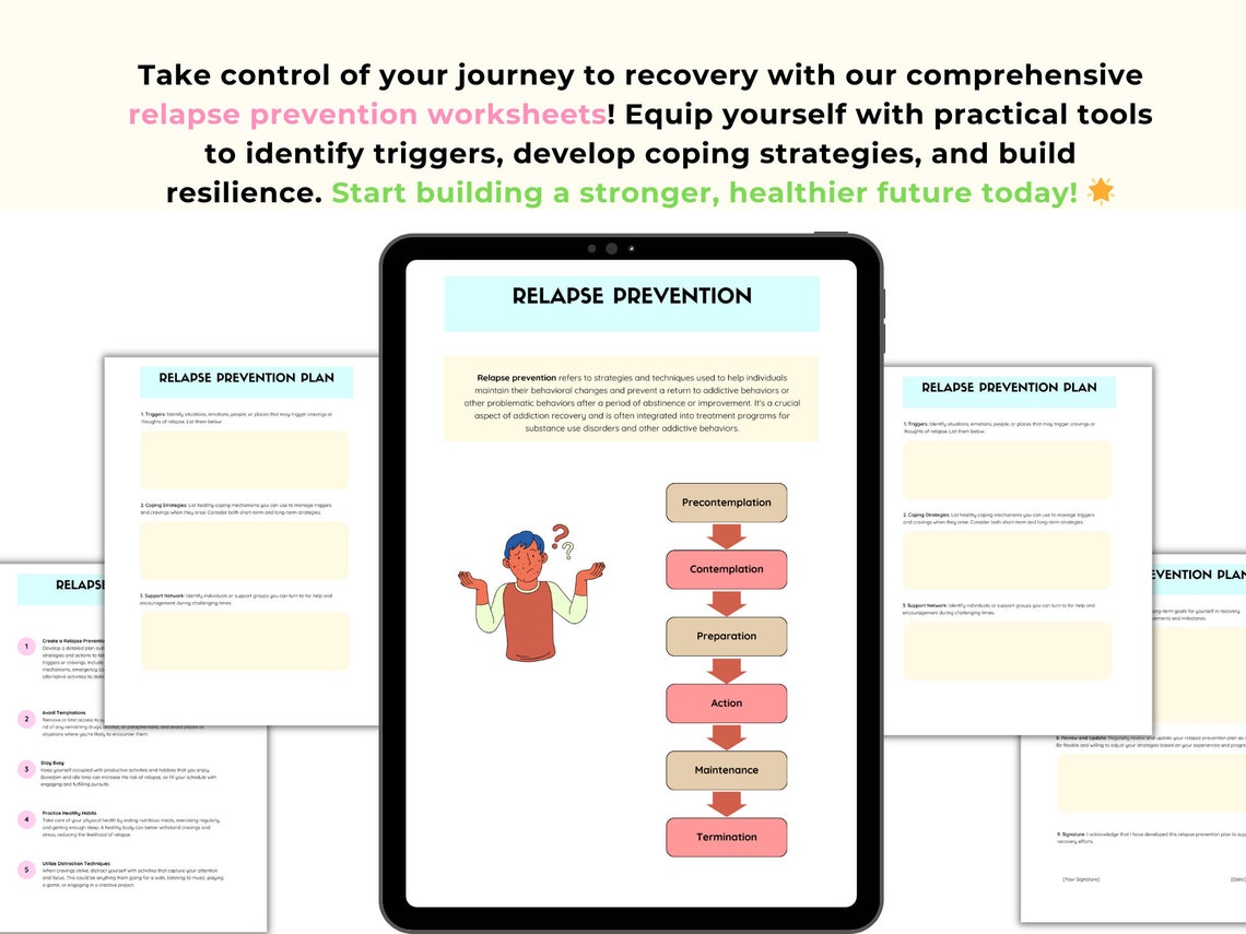 Relapse Prevention Plan for Sobriety Recovery Worksheets, Addiction for ...