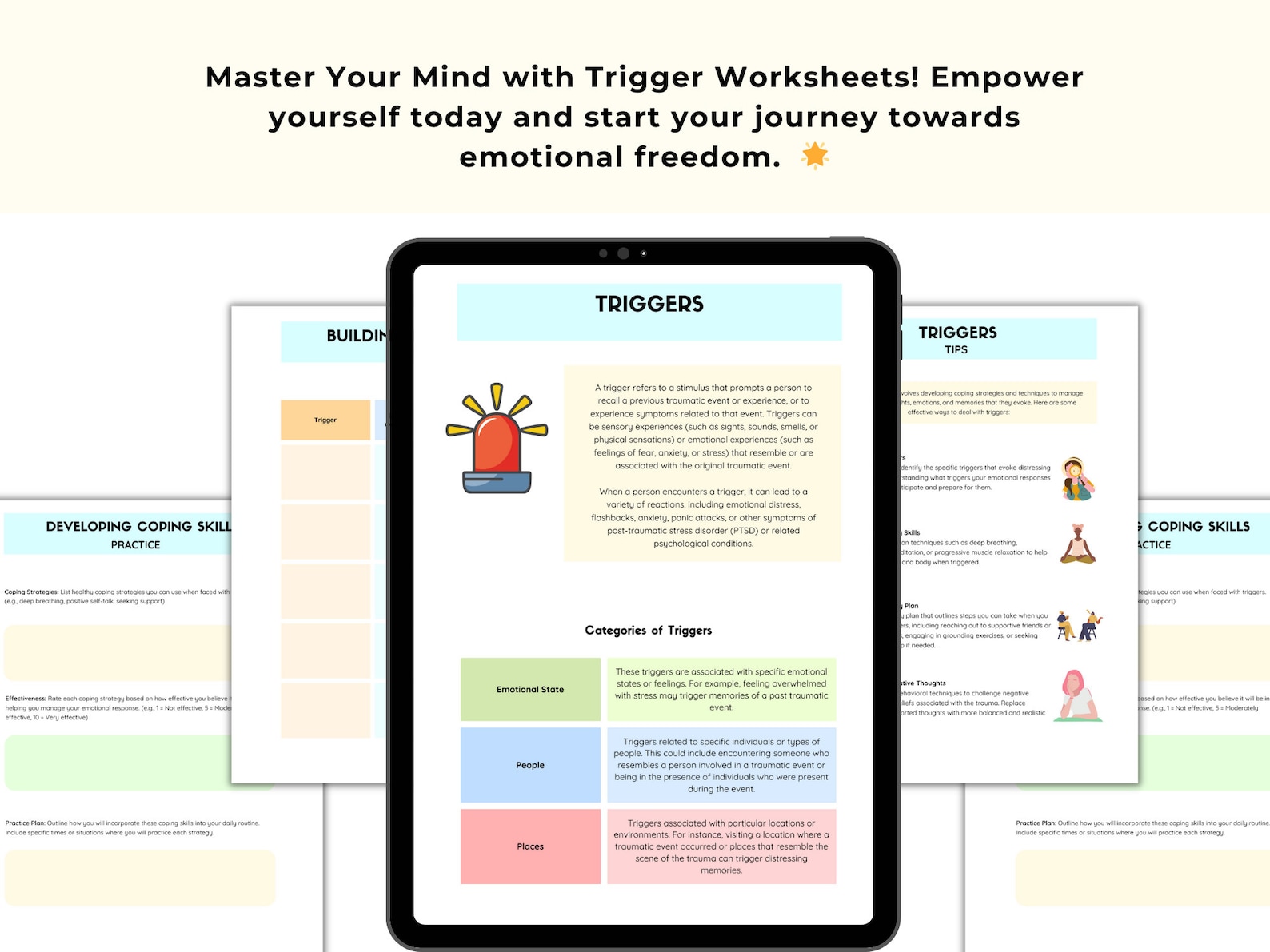 Understanding Trigger Worksheets for Trauma Therapy, PTSD, Thought Processing Trigger Coping ...