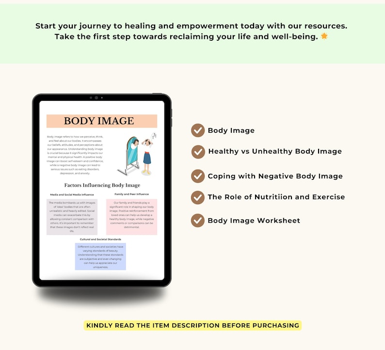 Body Image Worksheets for Teens and Adult, Body Positivity, Overcome ...