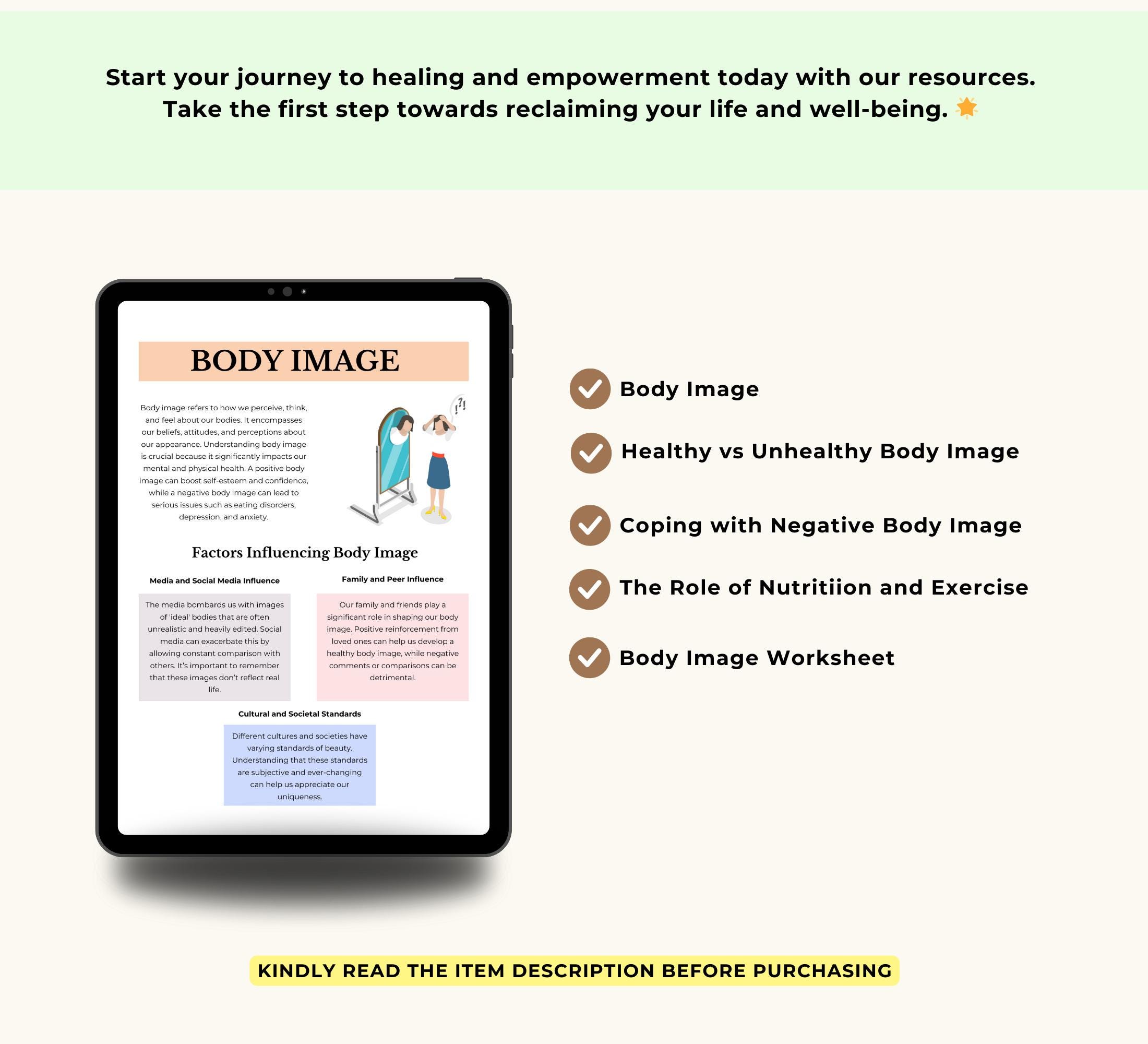 Body Image Worksheets for Teens and Adult, Body Positivity, Overcome ...