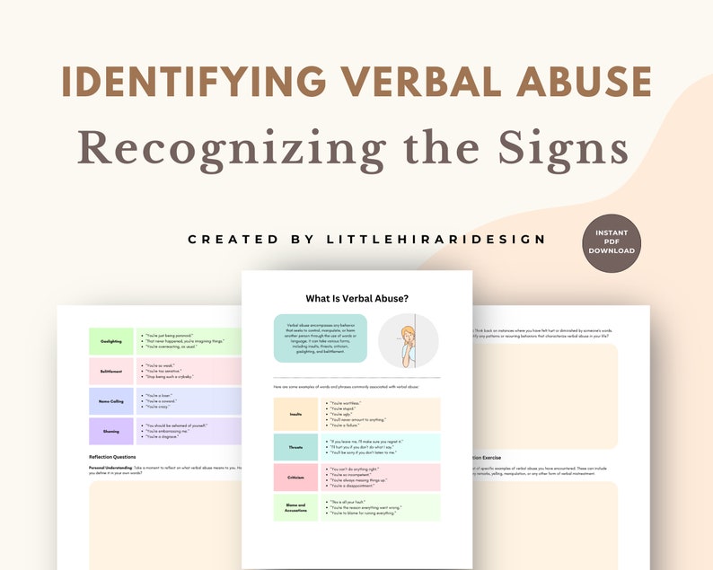 Verbal Abuse Worksheets for Emotional Manipulation, Mental Abuse ...