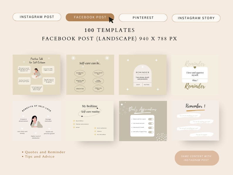 Self Care Self Love Social Media Bundle, Life Coach Instagram Templates ...