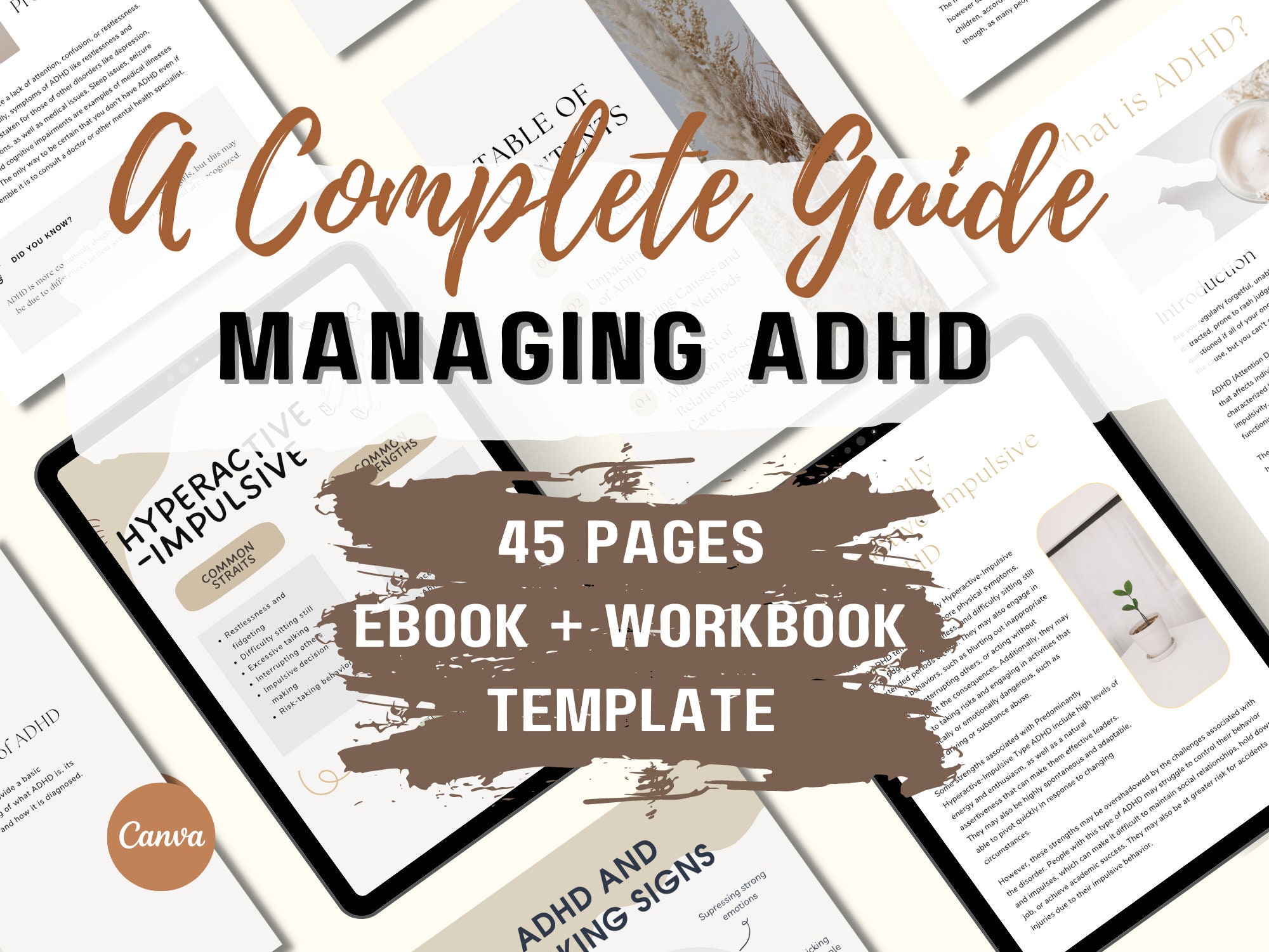 ADHD Coaching Bundle Canva Template, Adult ADHD Therapy Ebook Workbook ...