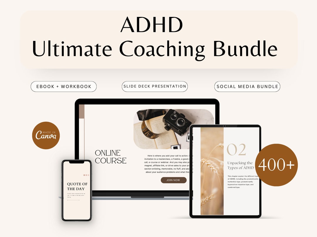 ADHD Coaching Bundle Canva Template, Adult ADHD Therapy Ebook Workbook ...