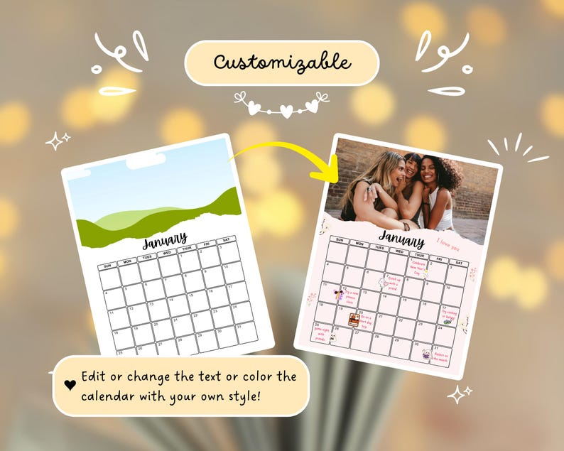 2026 CALENDAR Canva Template, Custom Photo Wall Calendar Printable ...