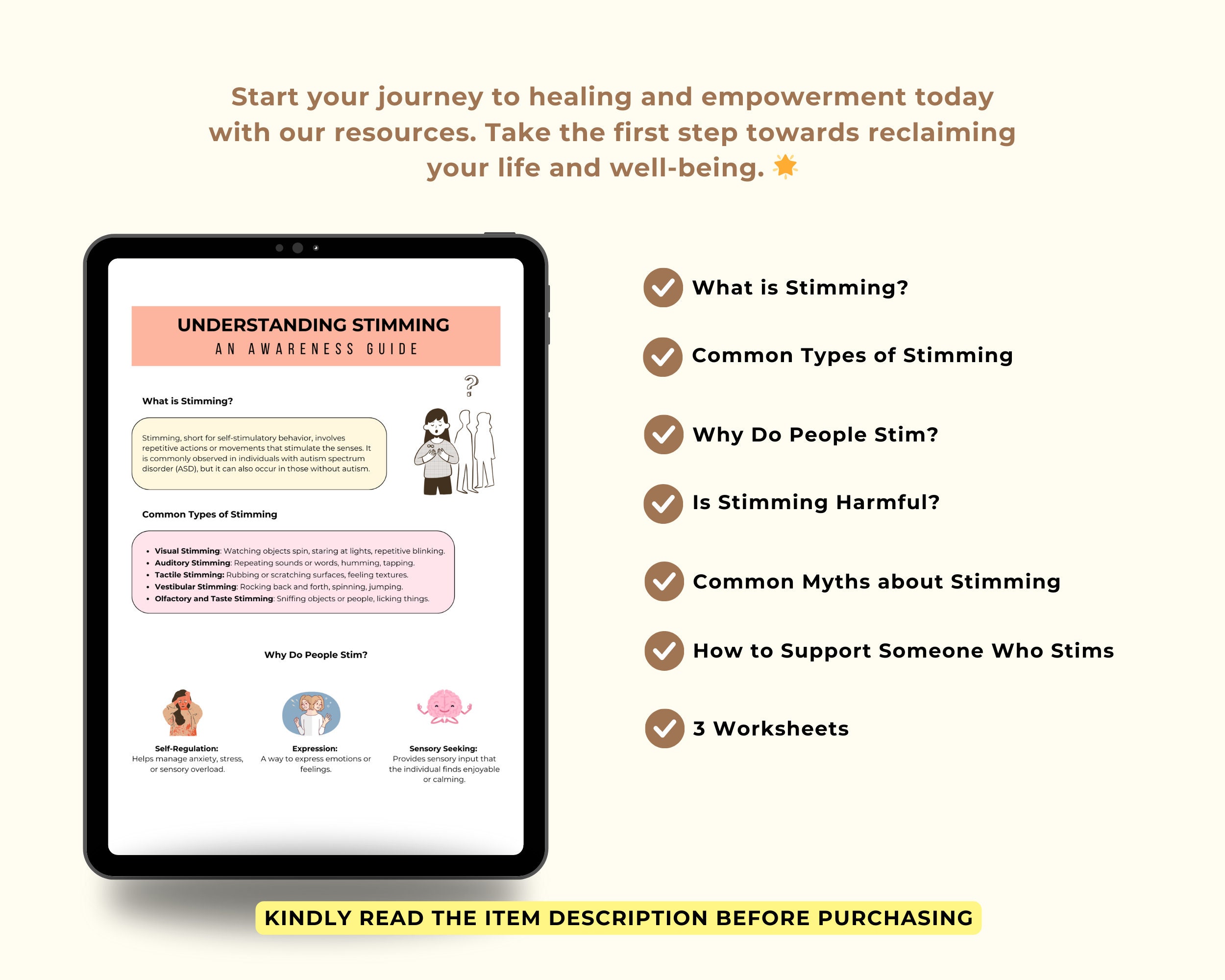 Stimming Behavior Worksheet, ADHD and Autism Education Tool, Emotional ...
