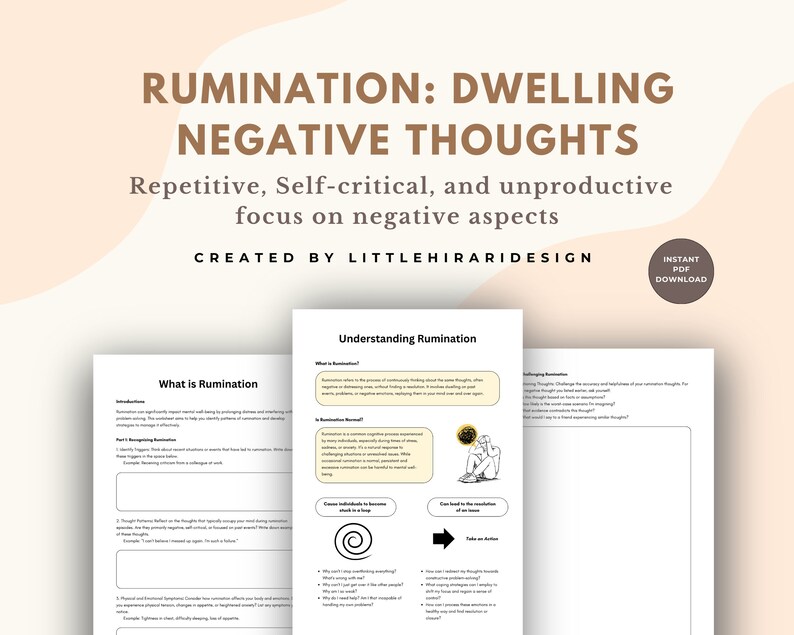 Rumination Thoughts on Negative Feeling Worksheets, Depression Coping ...