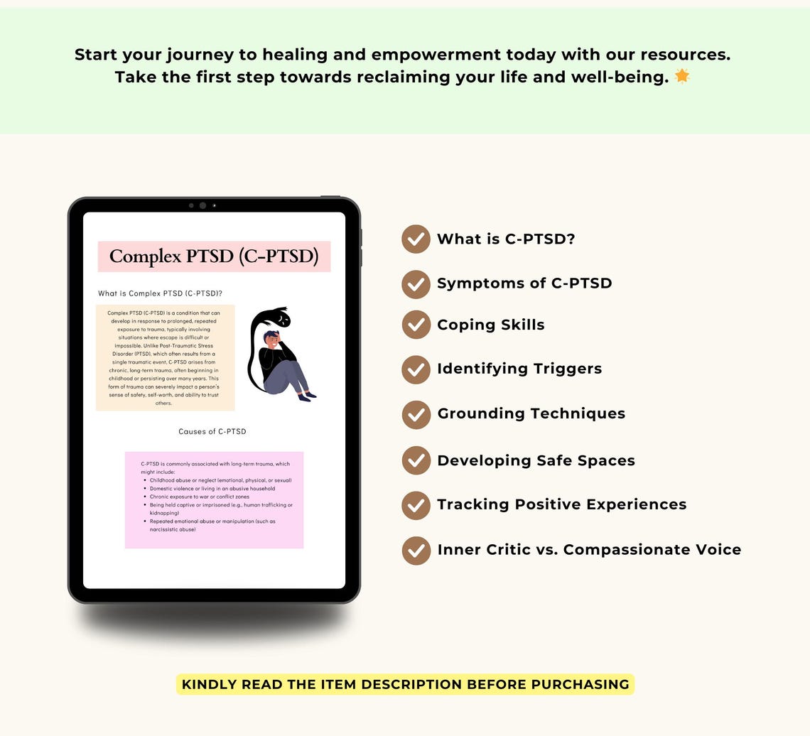 Complex PTSD Worksheets, Trauma Therapy Workbook for Adults, PTSD ...