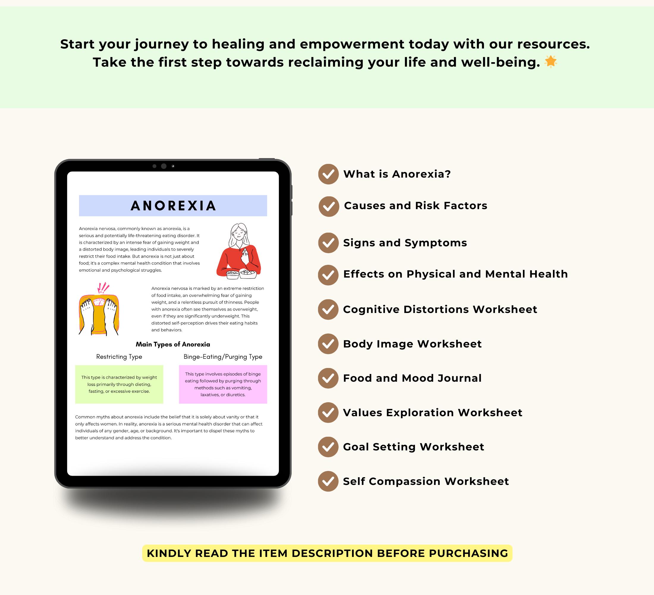 Anorexia Therapy Handouts Worksheets, Eating Disorders Recovery for ...