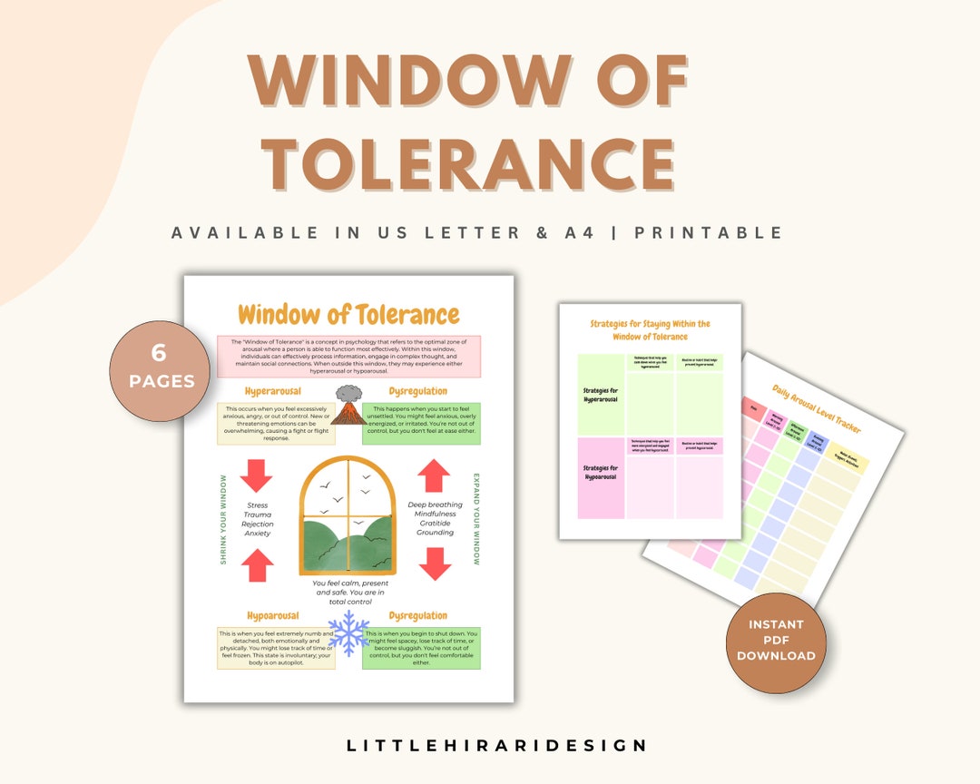 Window of Tolerance Worksheets, Emotional Regulation, Hyperarousal and ...