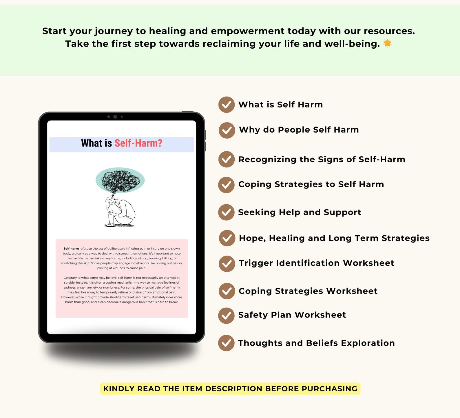 Self Harm Coping Skills Worksheets for Teen Mental Health, Reflective ...