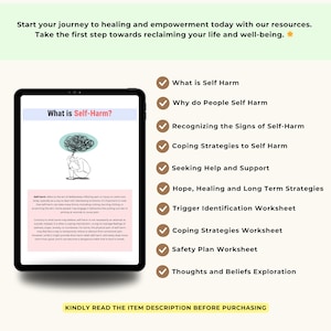 Self Harm Coping Skills Worksheets for Teen Mental Health, Reflective ...